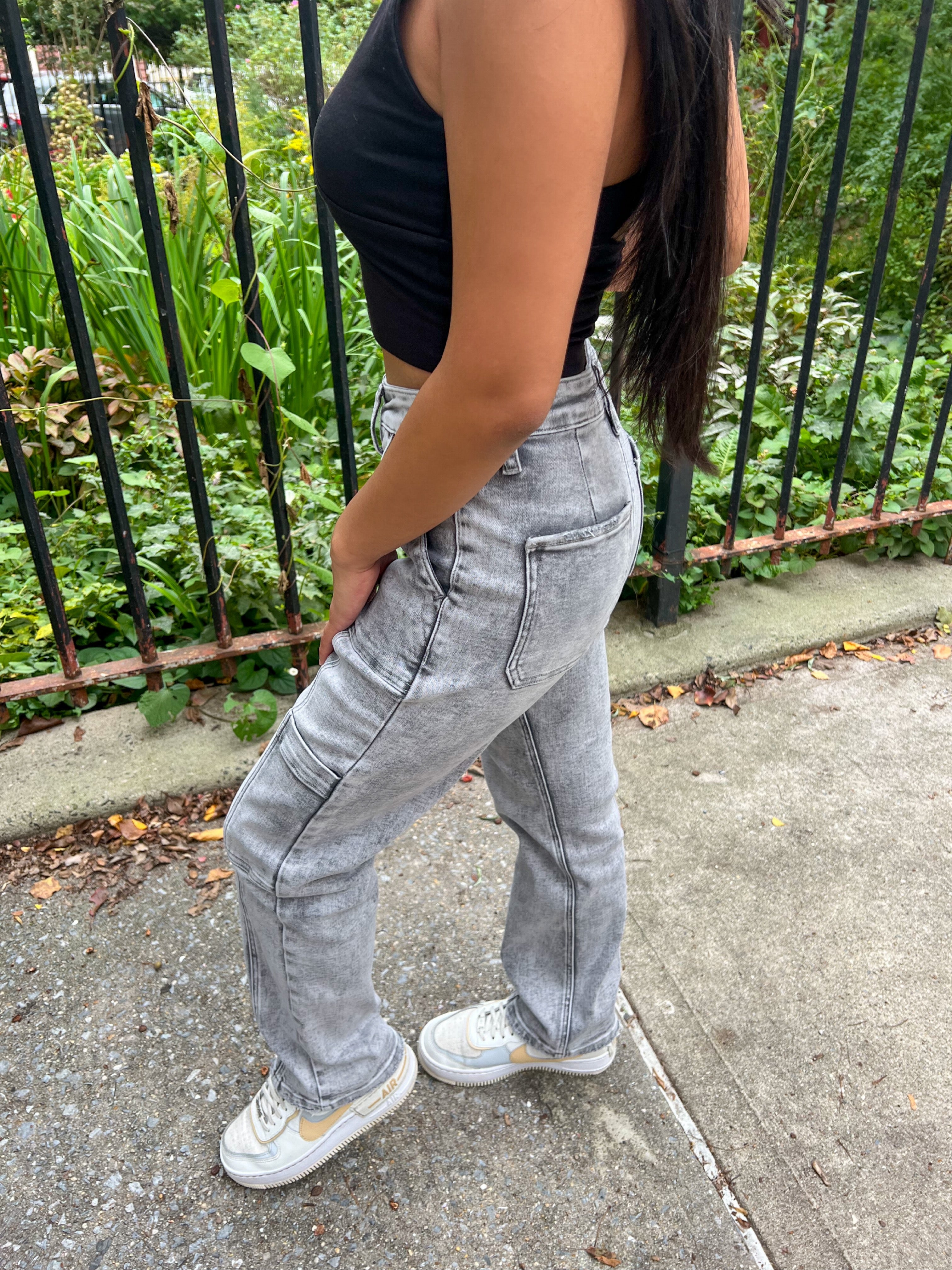 Petite Grey Beige Cargo Straight Leg Jeans – Pretty & Petite